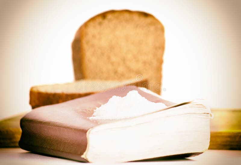 Bread and Bible close up stock photo. Image of bread - 105704660