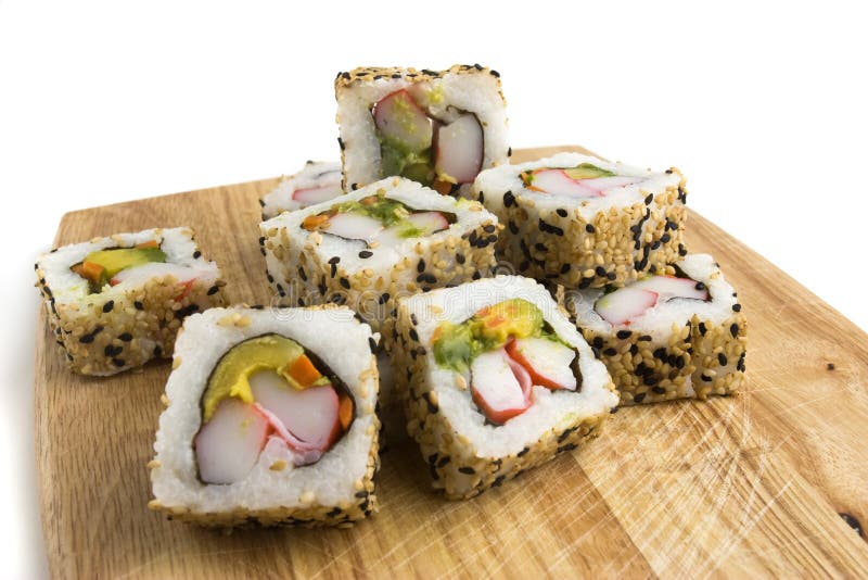 Bread-board With Sushi Slices Picture. Image: 5701853