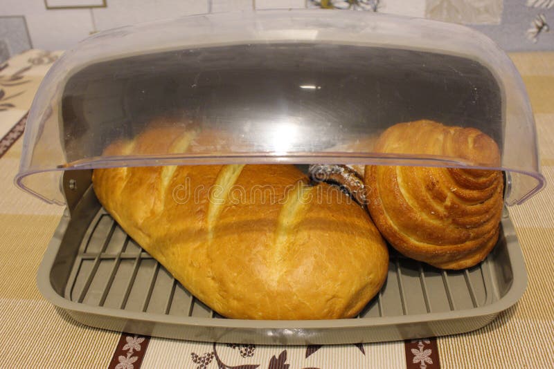 A Bread Box on a Table, a Loaf and Rolls Stock Photo - Image of healthy ...