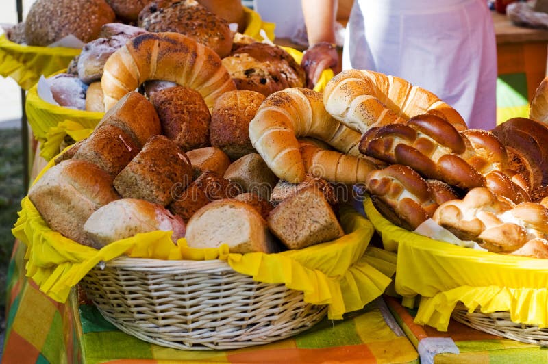 Traditional Romanian Fresh Bread in the Straw Basket Stock Image ...