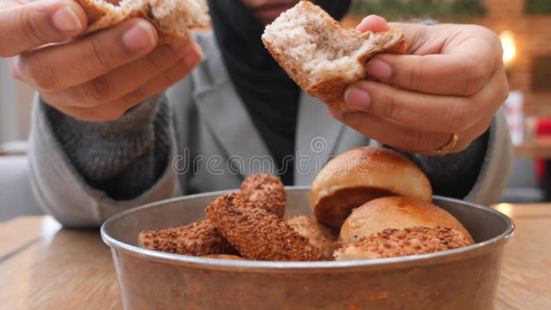 Bread Breaking on Women Hand Stock Video - Video of organic, bakery ...
