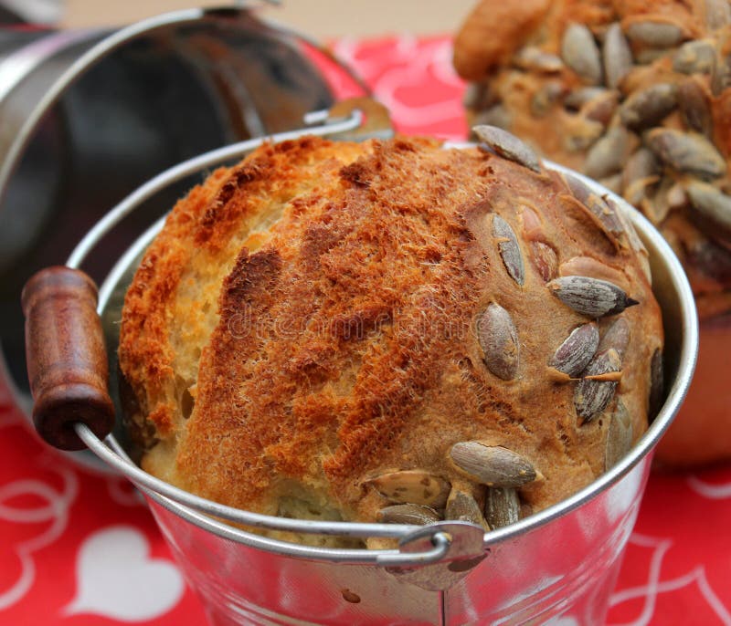 Bread in a bucket stock image. Image of wheat, bakery - 93582075