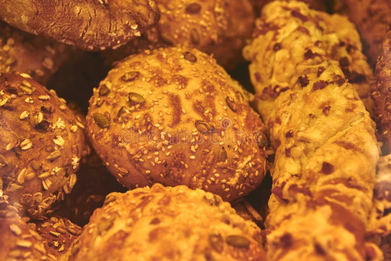 Bread and Buns Covered with Large Grains Stock Photo - Image of objects ...