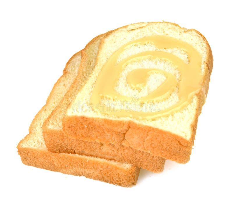 Bread, Butter, Cream, Sweetened Condensed Milk on White Background ...