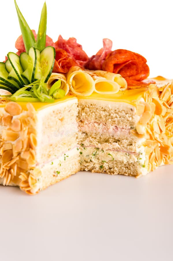 Bread Cake Almond Pastry with Cheese Salami Stock Image - Image of ...