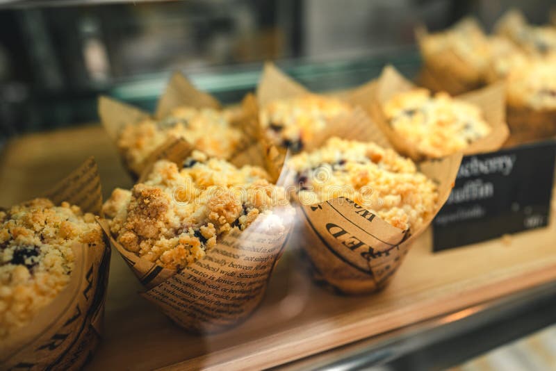 Bread and Cakes in a Glass Cabinet at the Coffee Shop Stock Image ...
