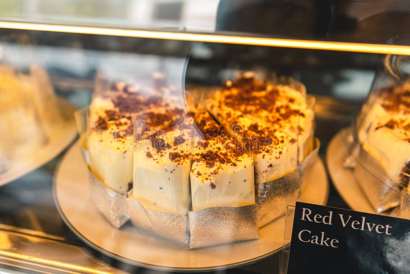 Bread and Cakes in a Glass Cabinet at the Coffee Shop Stock Photo ...