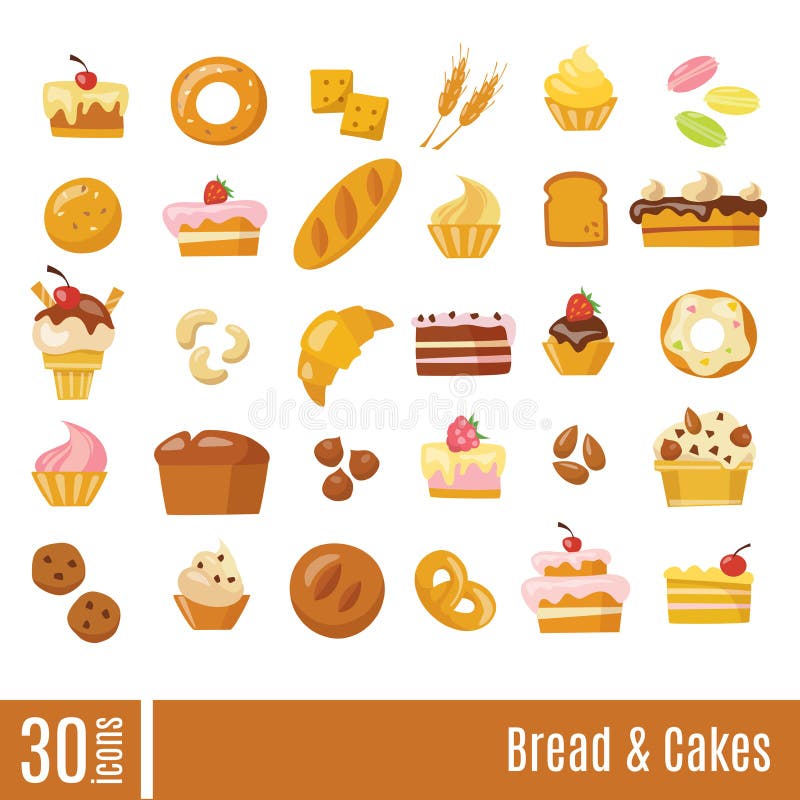Big Set of Vector Bread and Sweets Icons. Stock Vector - Illustration ...