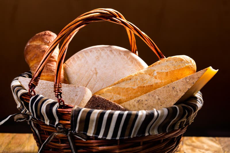 Bread and Cheese in a Basket Stock Image - Image of culinary ...