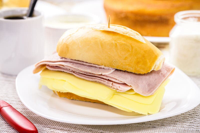 Bread with Cheese and Ham, Brazilian Snack of Mozzarella and Meat ...