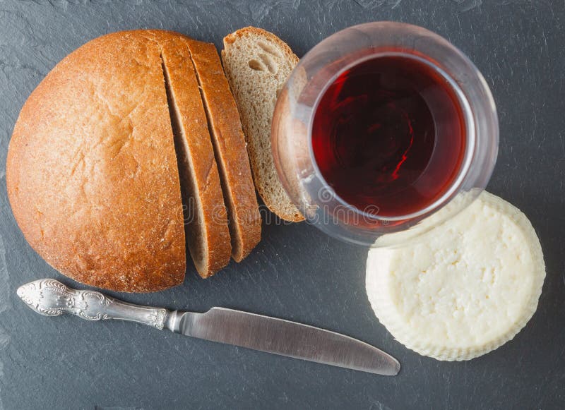 Bread, Cheese and Red Wine. Stock Image - Image of hard, drink: 66733305