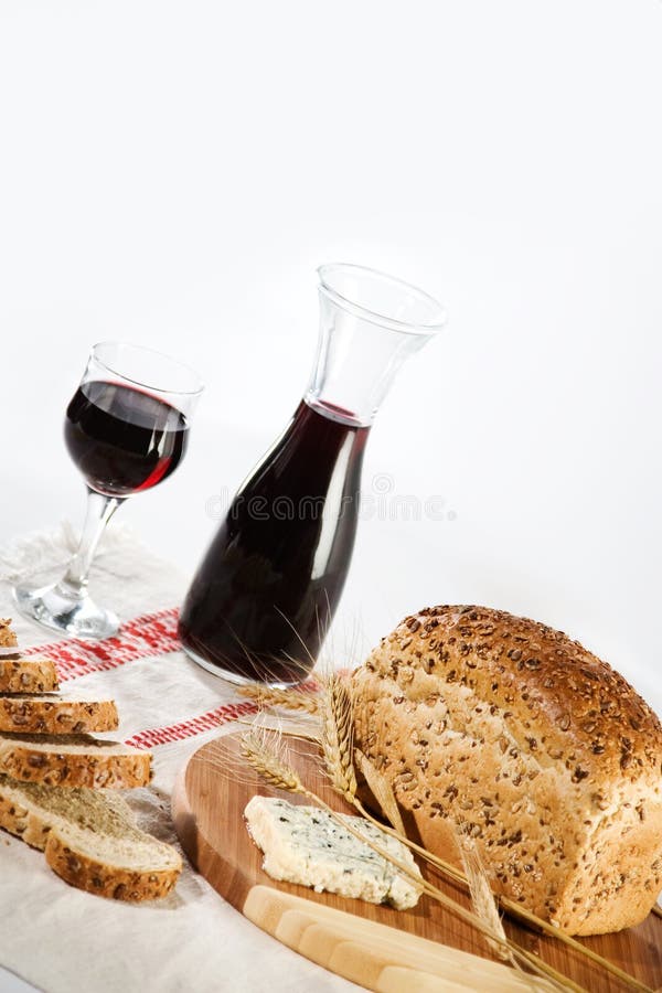 Bread, Cheese and Wine stock image. Image of cheese, winter - 24314639