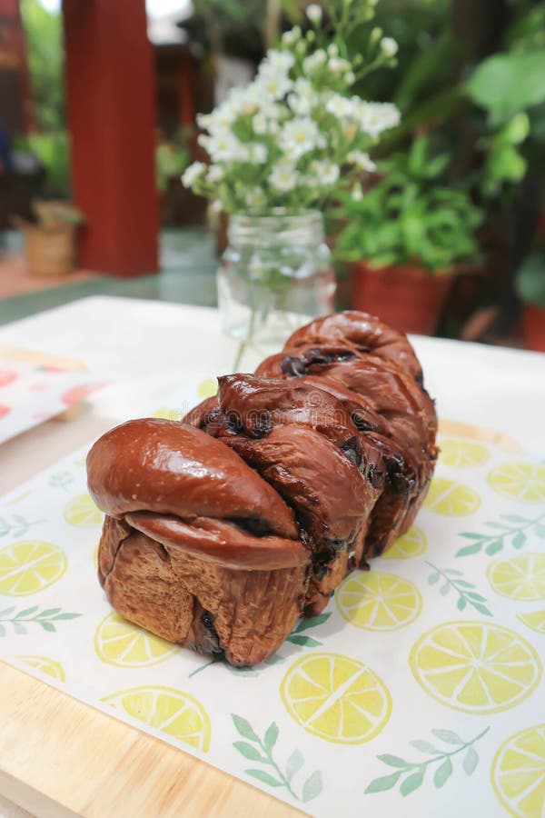 Chocolate Bread, Chocolate Bun with Chocolate Suace Stock Photo - Image ...