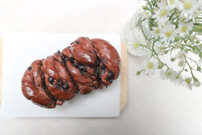 Chocolate Bread, Chocolate Bun with Chocolate Suace Stock Photo - Image ...
