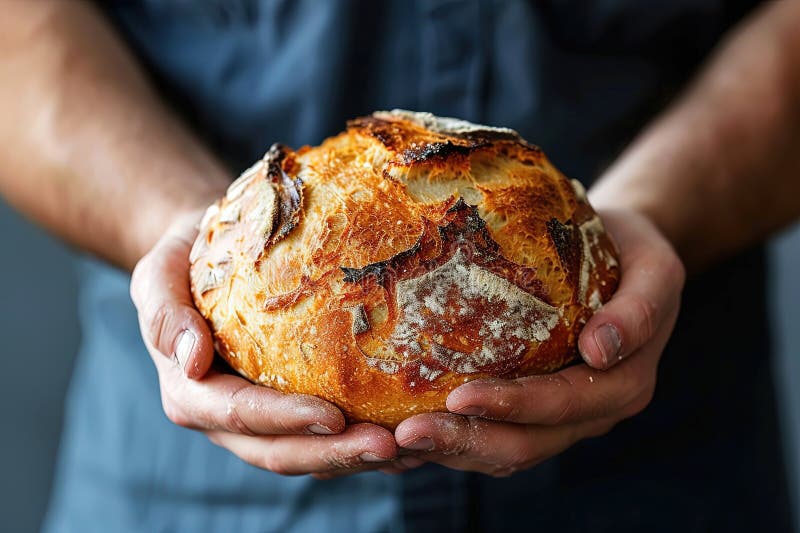 Bread with a Crispy Crust in the Hands of a Man. Generative AI. Stock ...