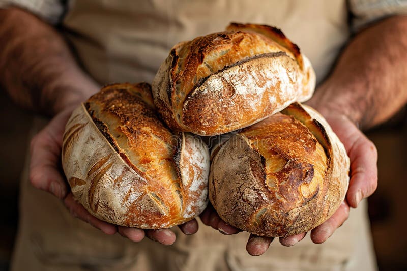 Bread with a Crispy Crust in the Hands of a Man. Generative AI. Stock ...