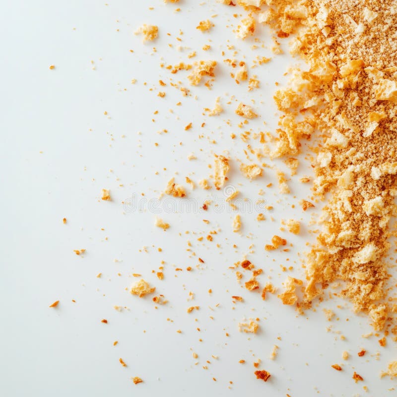 Bread Crumbs Scattered Over White Surface with Crust Details Stock ...