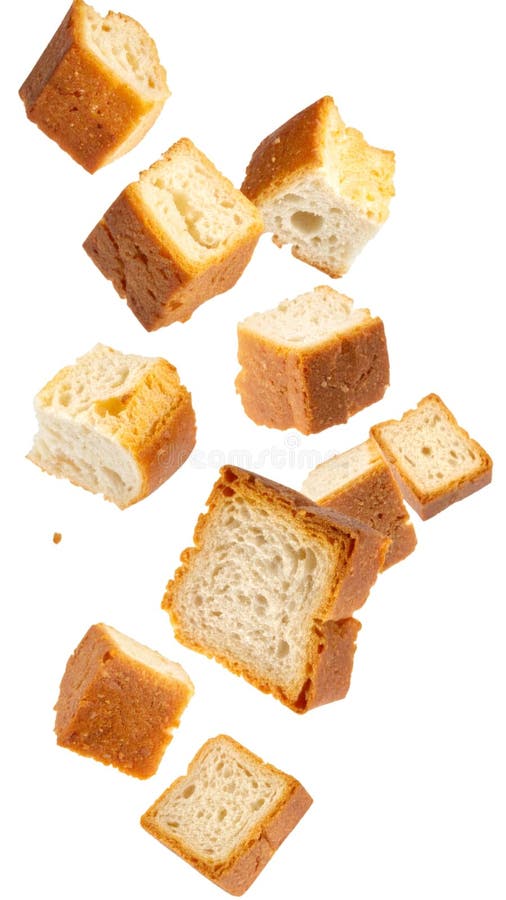 Bread Cubes Falling Down Transparent Background Realistic Texture ...