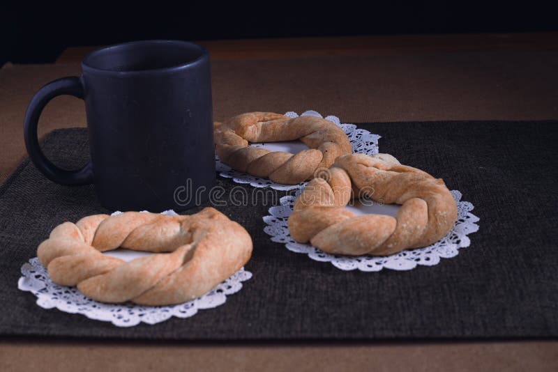 Bread with a Cup of Chocolate on the Table Stock Image - Image of ...