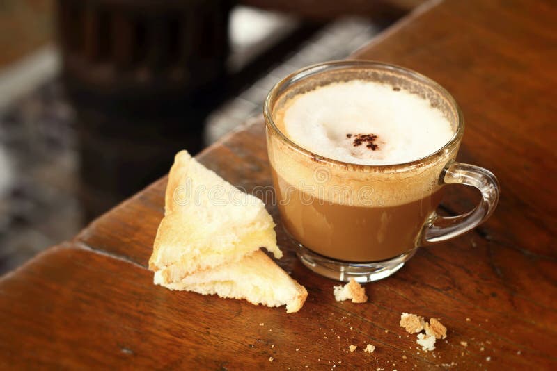 Bread and a Cup of Delicious Coffee. Stock Image - Image of black ...
