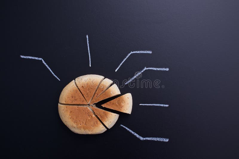 Bread Cutting in the Shape of Pie Chart on Back Board. Stock Image ...