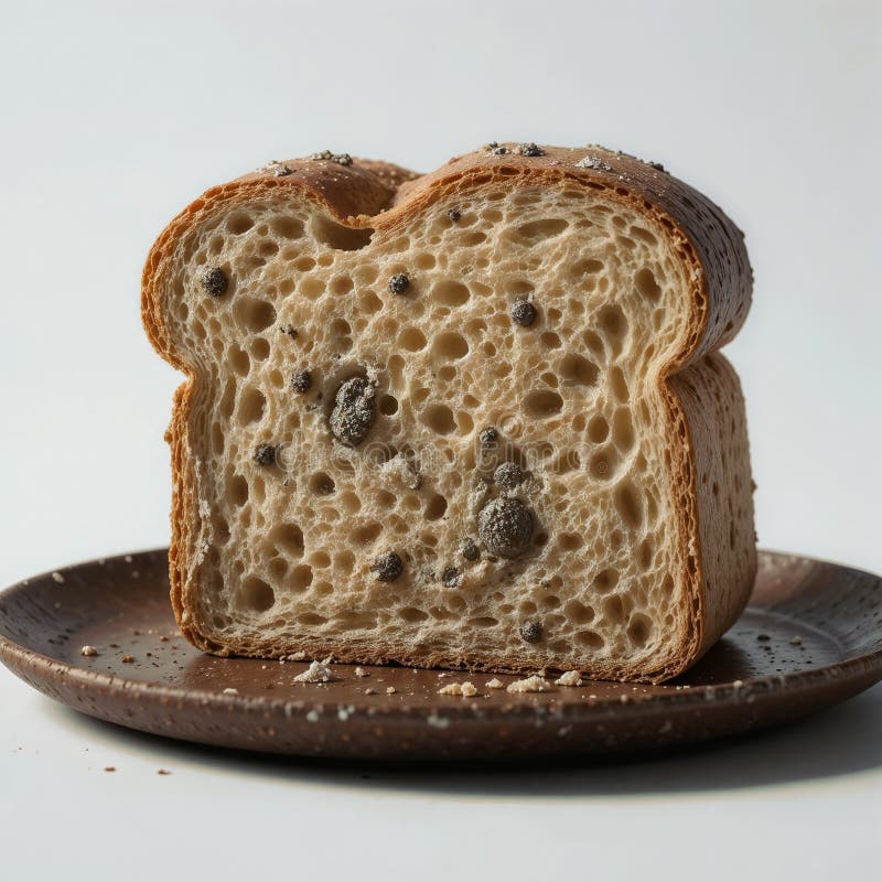 Bread with Dark Inclusions on Brown Plate Against Plain Background ...