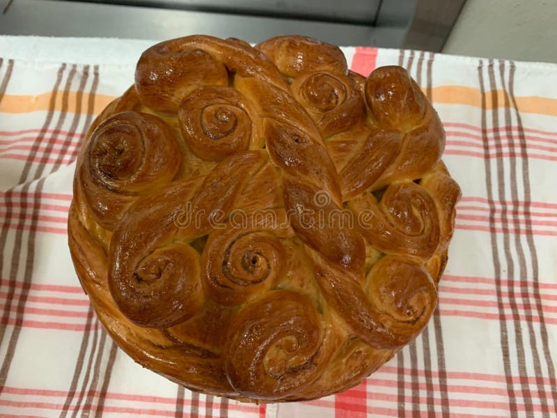 Bread Decorated with Designs Made with the Dough Itself. Stock Photo ...