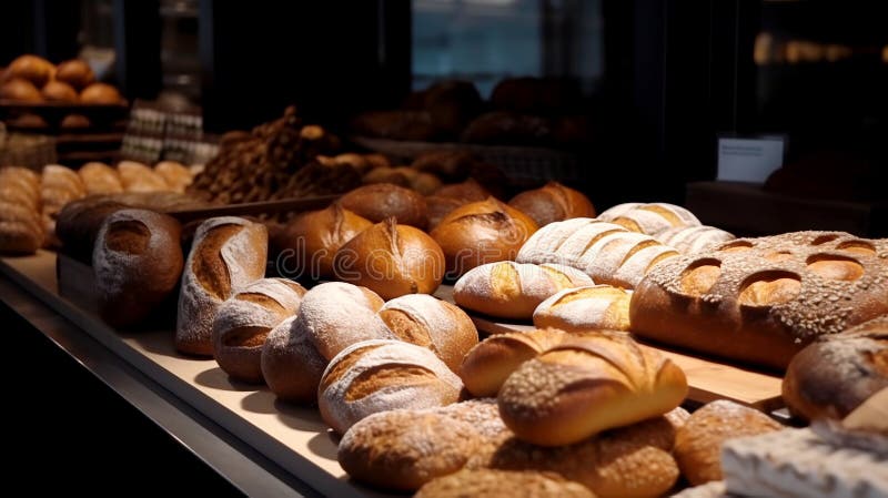 Bread Display in a Bakery with a Large Selection of Fresh Fragrant ...