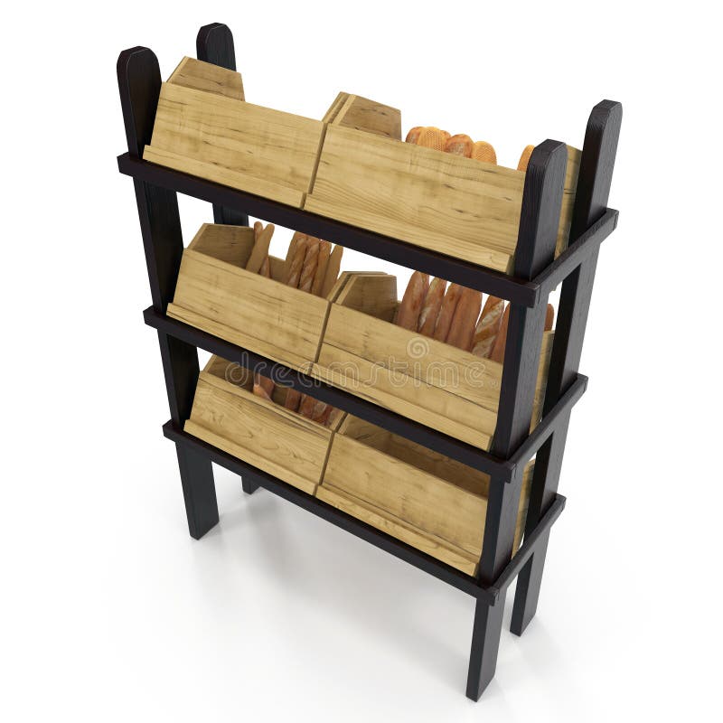 Bread Display Racks for Stores on White. 3D Illustration Stock ...
