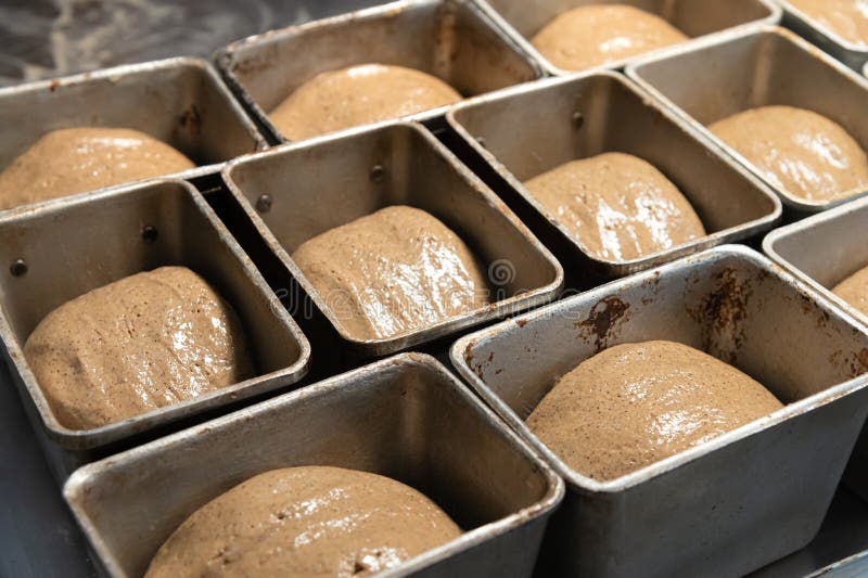 Bread Dough in a Black Metal Baking Dish on a Kitchen Countertop. Rye ...