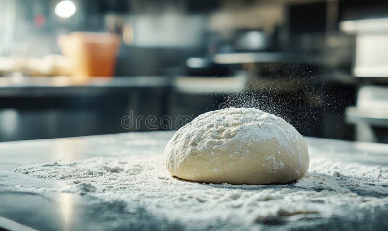 Bread Dough on a Floured Surface, Industrial Style Kitchen Stock Image ...