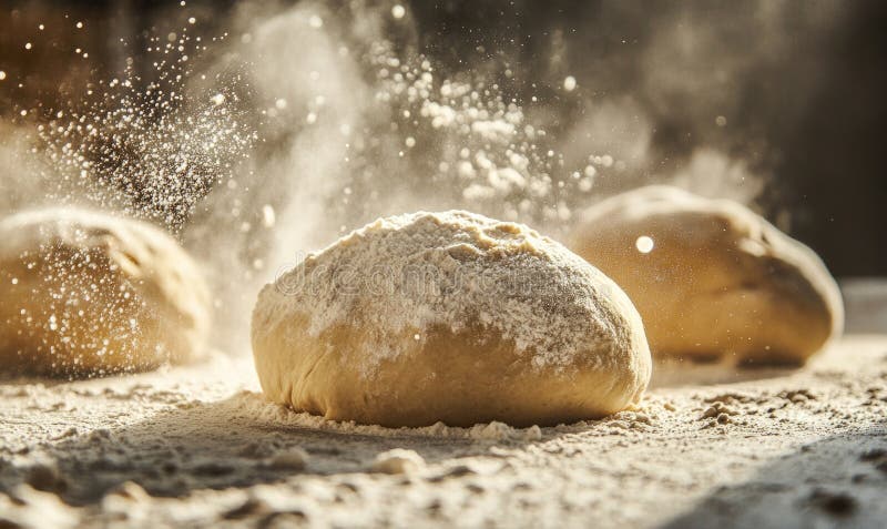 Bread Dough on a Floured Surface, Industrial Style Kitchen Stock Photo ...