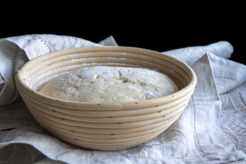 Bread Dough Rising in Basket, Home Made Stock Photo - Image of white ...