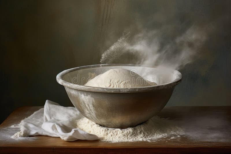 Bread Dough Rising in a Bowl with Flour-dusted Surface Stock ...