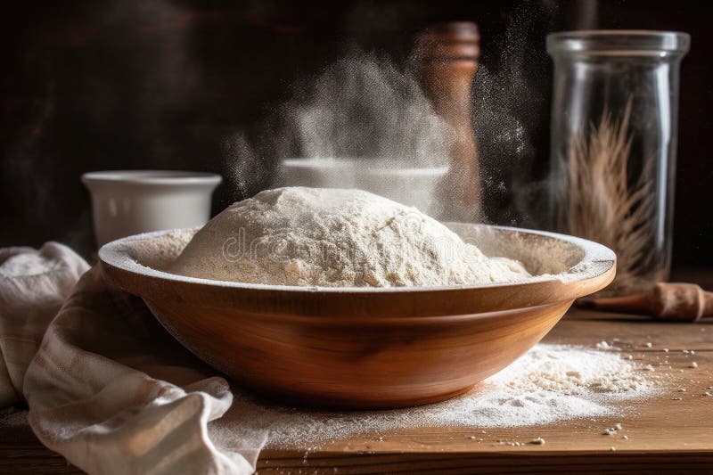 Bread Dough Rising in a Bowl with Flour-dusted Surface Stock ...