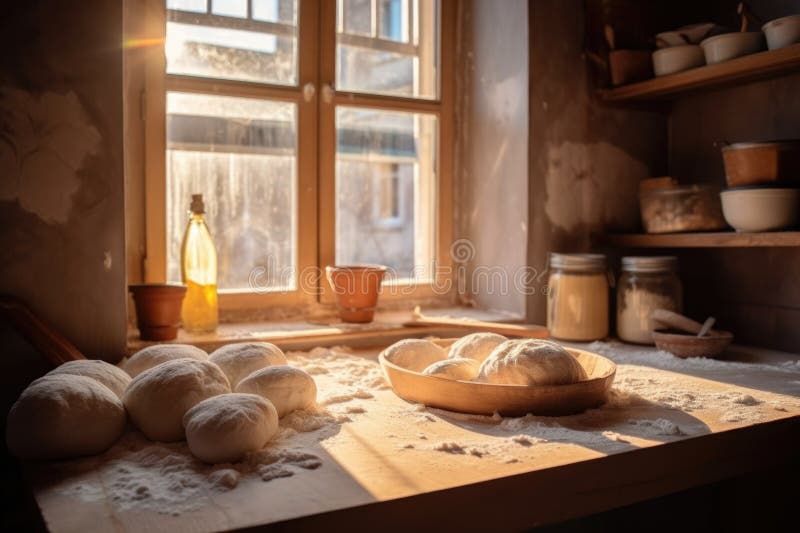 Bread Dough Rising Near a Window with Sunlight Stock Illustration ...