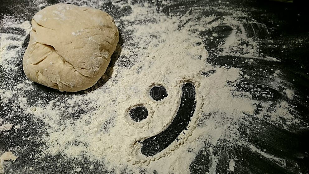 Bread Dough with a Smiley Face in Flour. Stock Image - Image of food ...