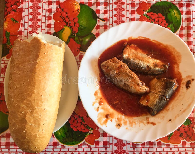 Bread with Fish and Tomato Sauce for Lunch Stock Image - Image of still ...