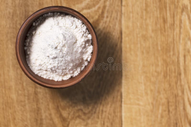 Bread Flour in a Bowl on a Wooden Table Top View. Stock Photo - Image ...