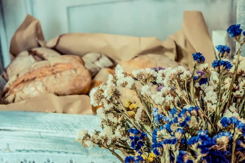Bread and flowers stock image. Image of nature, cutting - 67969169