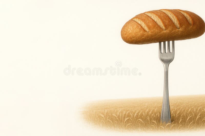Bread on a Fork in a Field of Wheat. Space for Text. Stock Image ...