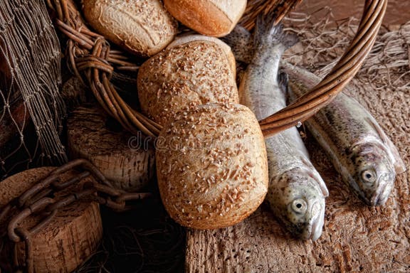 Bread and fresh fish stock photo. Image of life, basket - 13090566