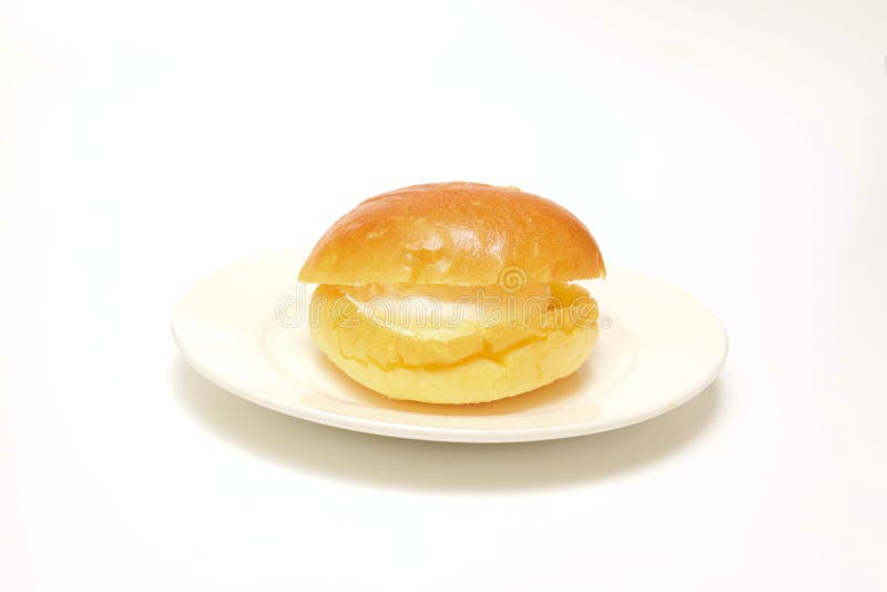 Bread with Fresh Whipped Cream on the White Dish Stock Image - Image of ...