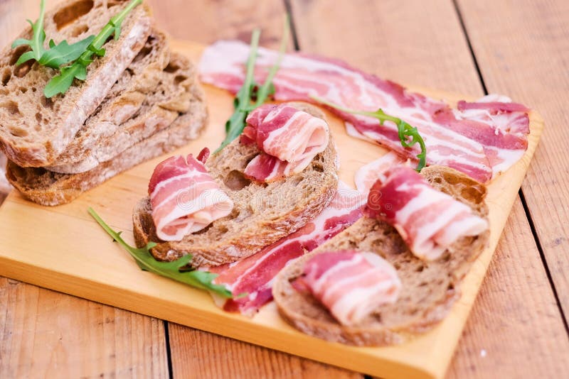 Bread with gourmet meat stock image. Image of cured - 107059355