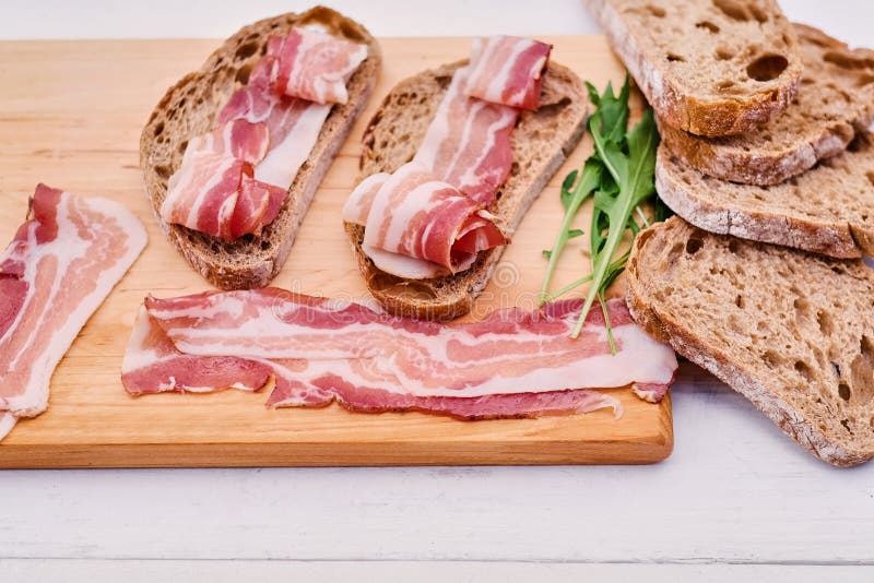 Bread with gourmet meat stock photo. Image of board - 107065040