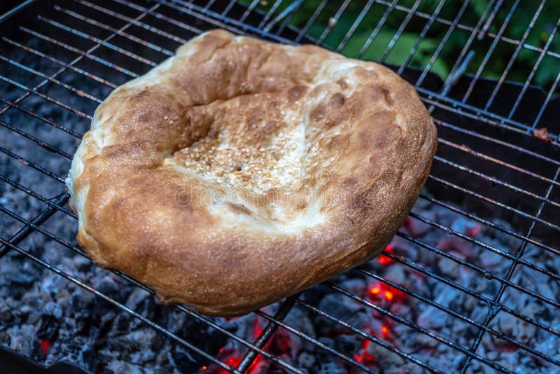 Bread on the Grill with Open Fire Stock Photo - Image of burnt, coal ...