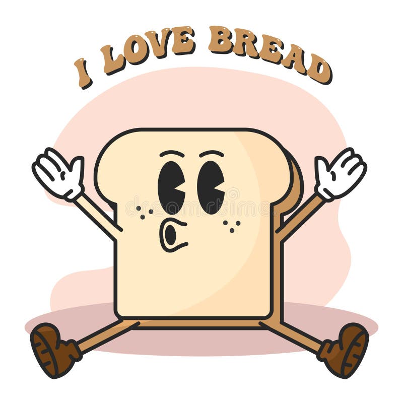 Bread Groovy Cartoon Cute Kawaii Vector Stock Vector - Illustration of ...