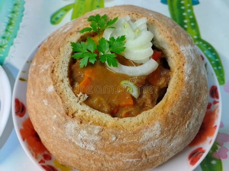Bread with gulash stock image. Image of bread, meal - 265269339