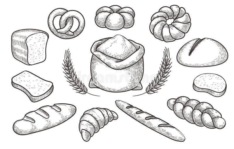 Bread hand drawn set stock illustration. Illustration of brioche ...