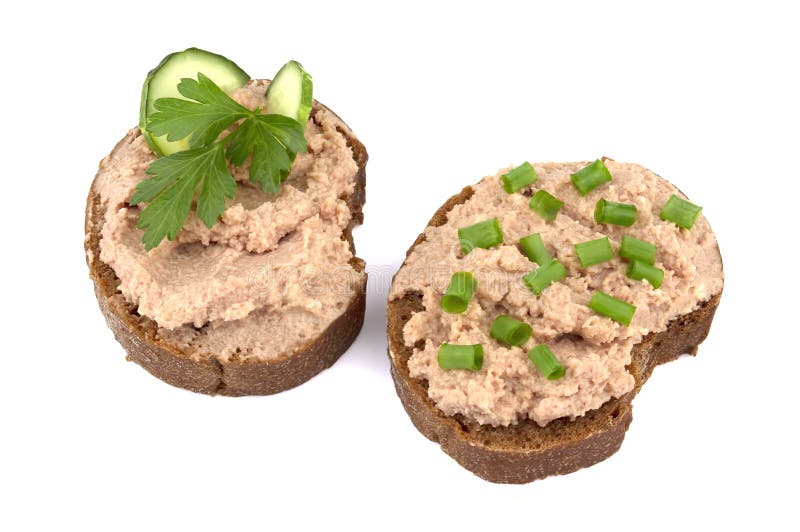 Bread with Homemade Chicken Pate, Isolated on White Background Stock ...